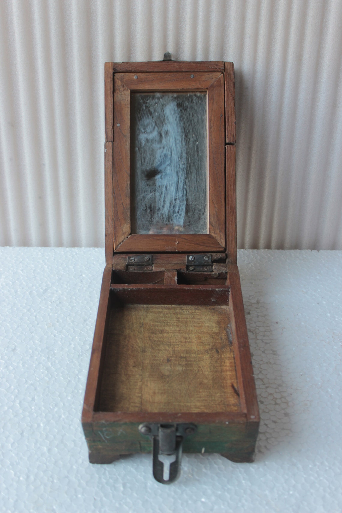 Barber Shaving Box With Mirror Made of Old Wood in Vintage Style, - Etsy