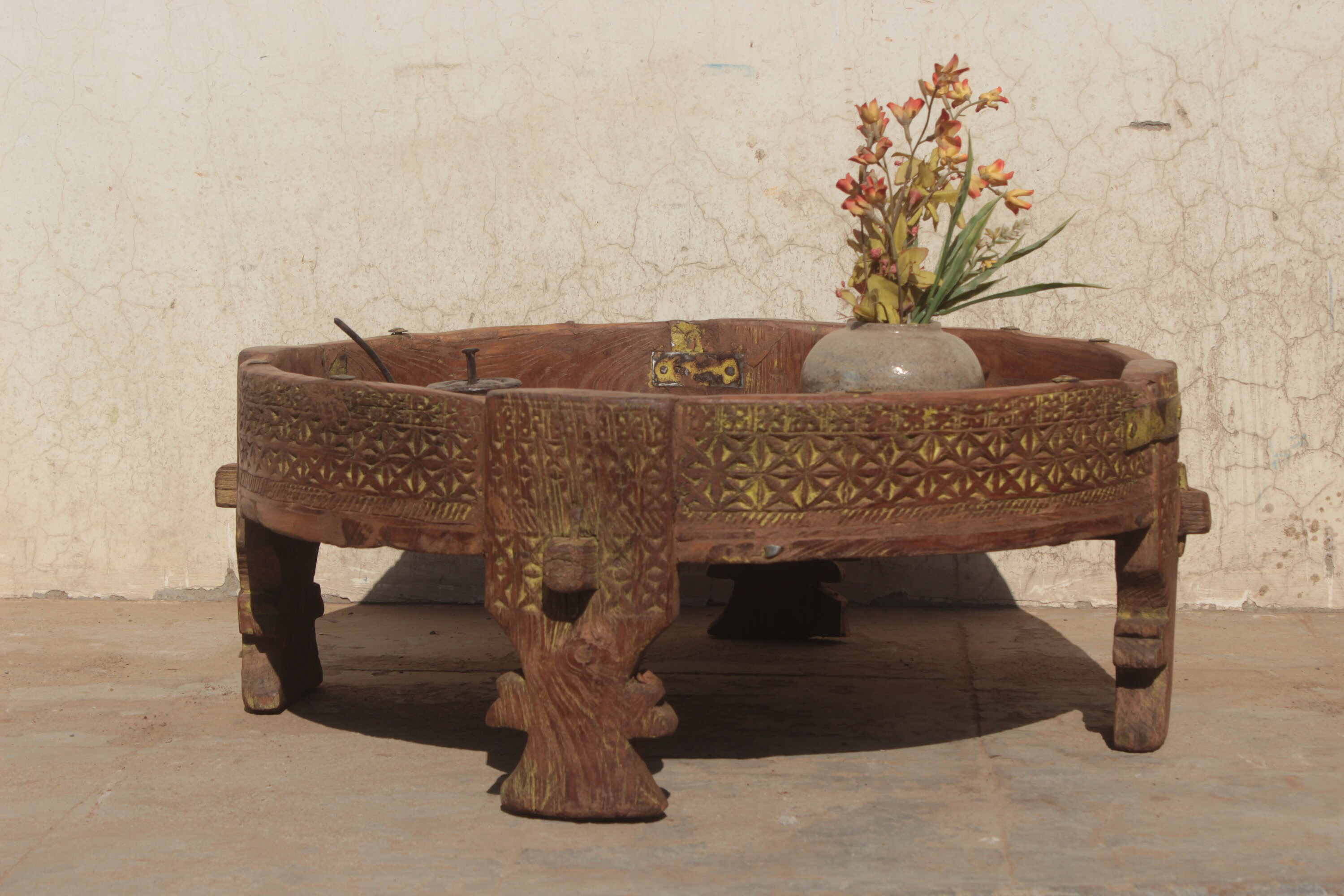 Indian Carved Chakki Table, Recycled Furniture, Coffee Table, Vintage ...