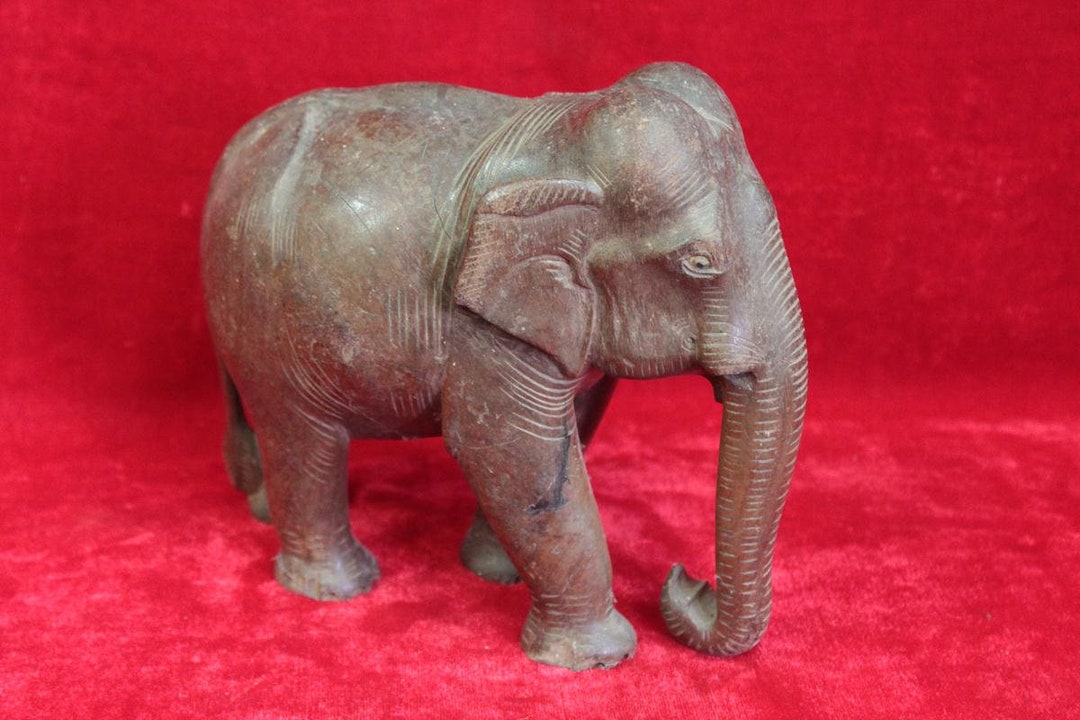 Wooden Elephant Figure Hand Carved Old Vintage Antique Rare Home Decor ...