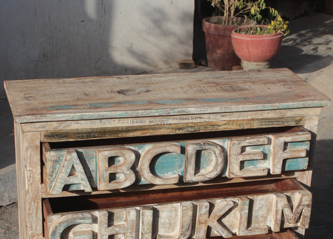 Alphabet Chest of Drawers-kids Toddlers Room Furniture-nursery Wooden ...