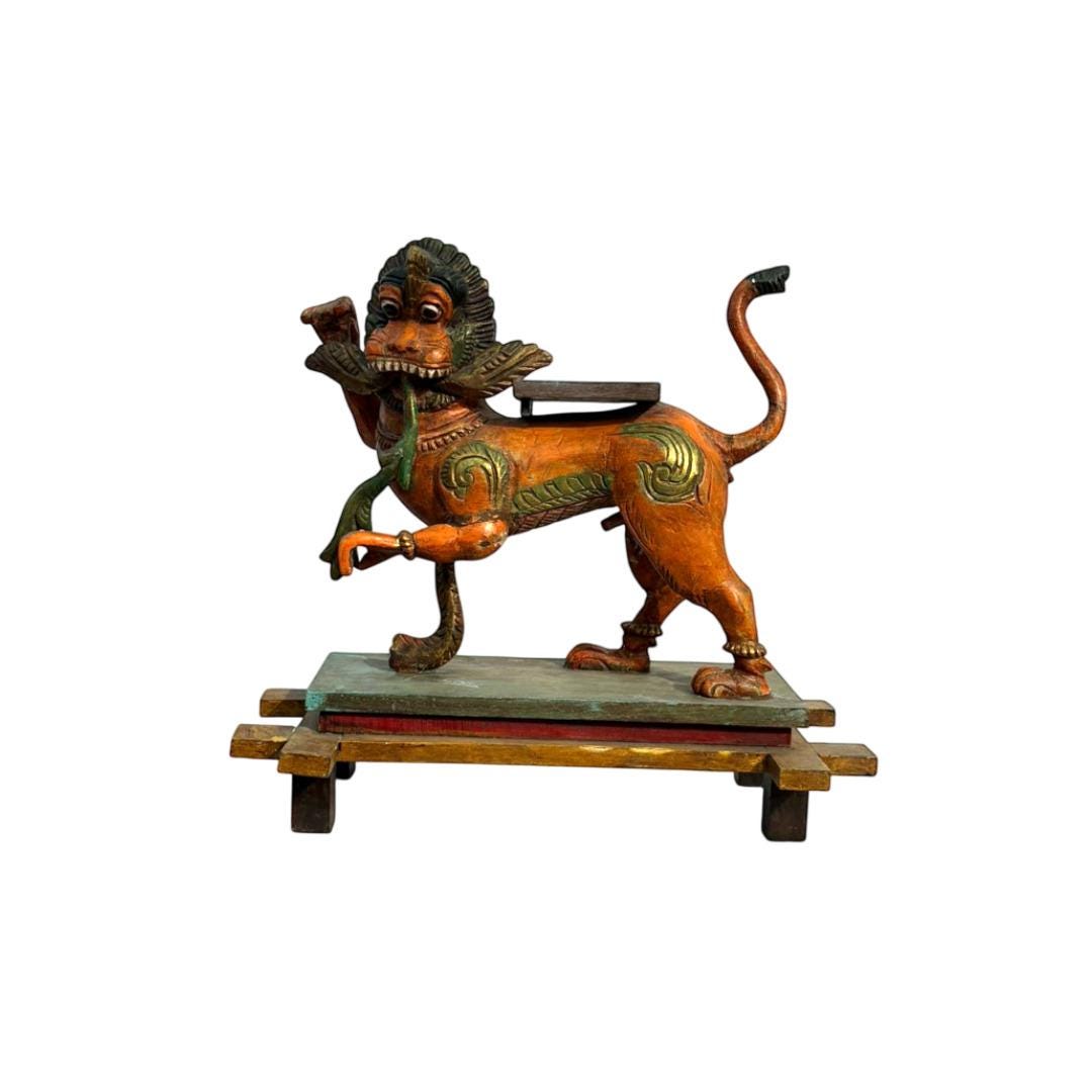Wooden Yali Sculpture (mythical Lion) | Handmade Indian Temple Art - Etsy