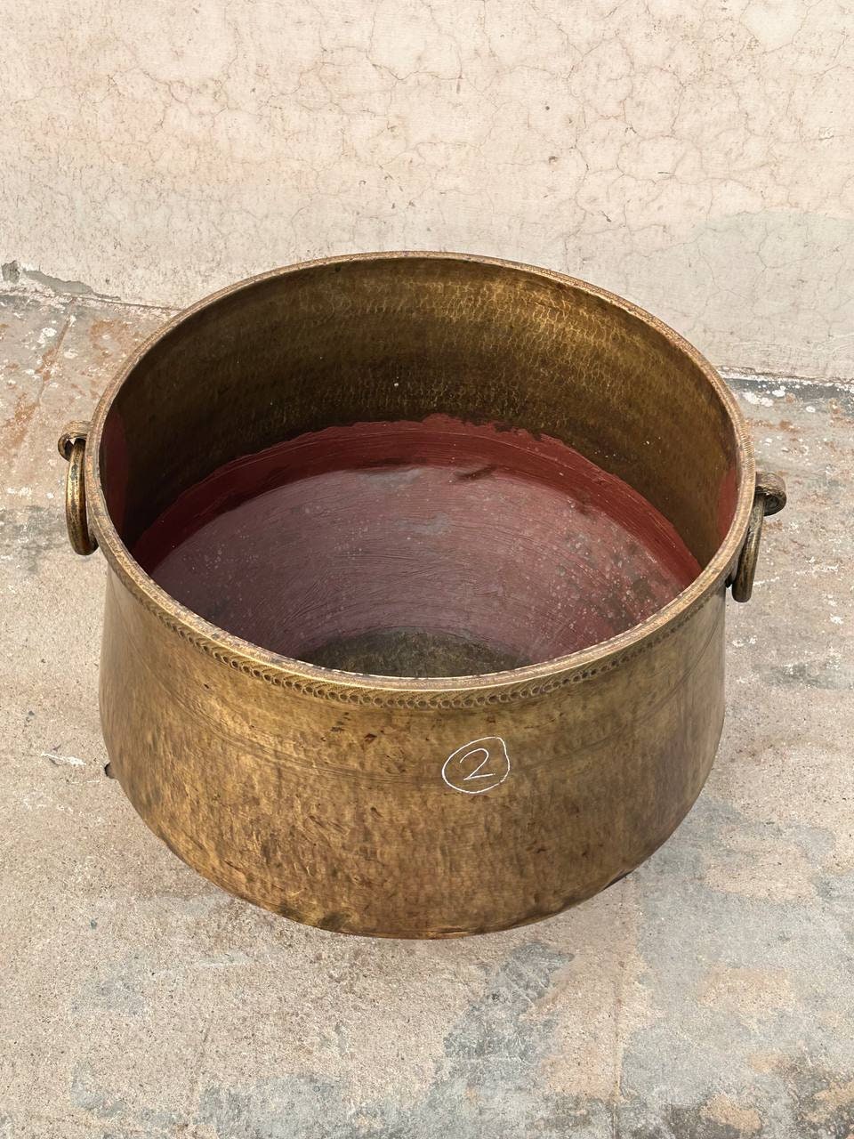 Brass Planter With Handles. Large Old Indian Hammered Brass Water ...