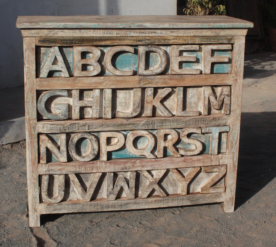 Alphabet Chest of Drawers-kids Toddlers Room Furniture-nursery Wooden ...