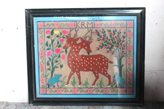 Woolen Thread Cross Stitch Art Work Primitive Style Vintage - Etsy