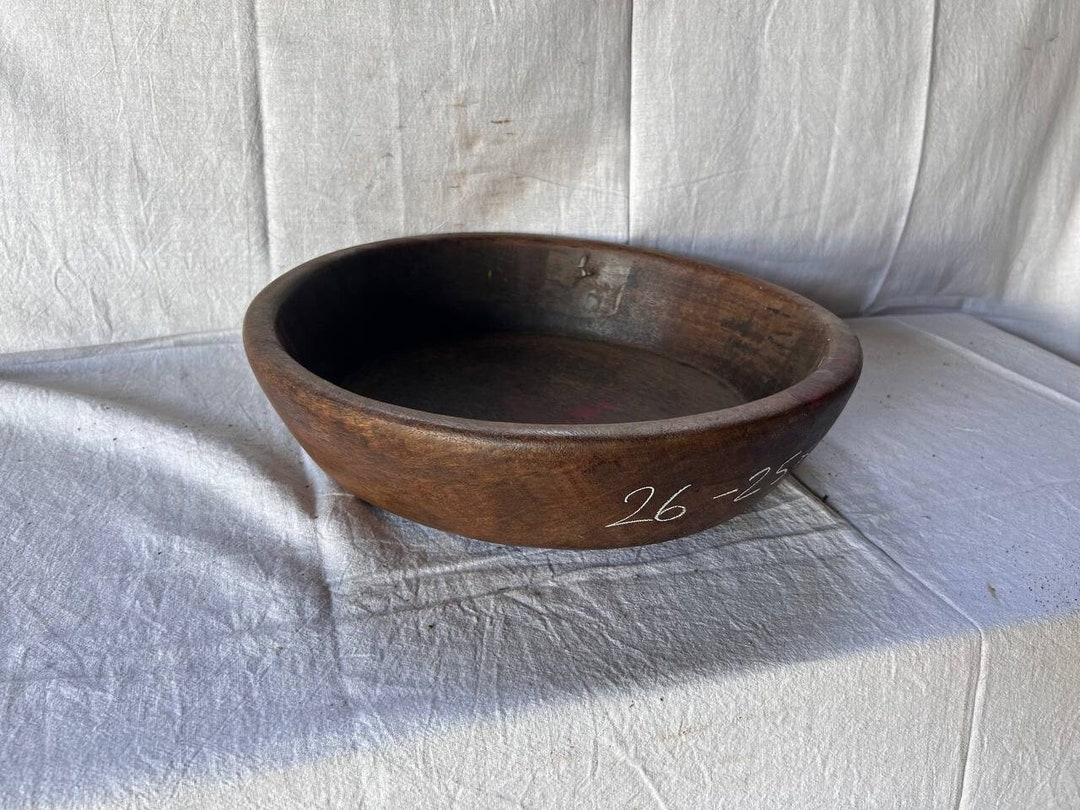 Vintage Wood Primitive Plate Wooden Round Bowl Saucer Fruit Bowl ...