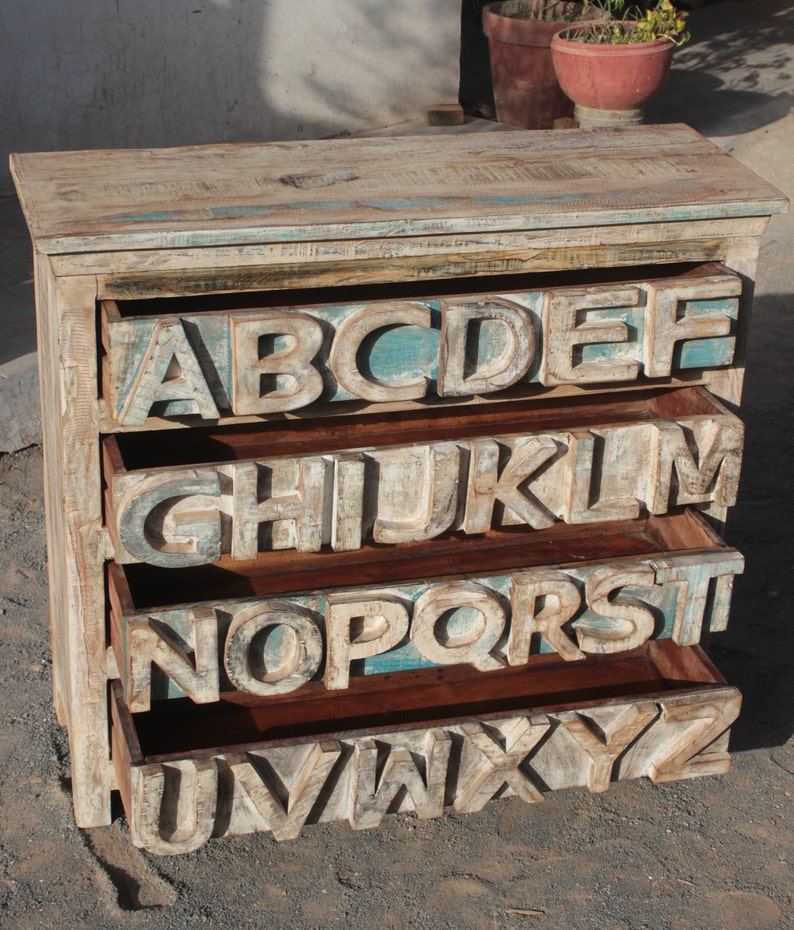 Alphabet Chest of Drawers-kids Toddlers Room Furniture-nursery Wooden ...