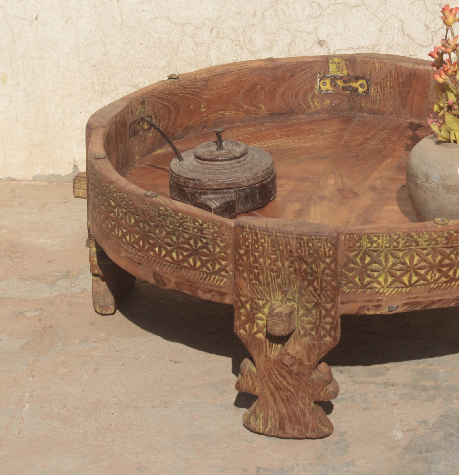 Indian Carved Chakki Table, Recycled Furniture, Coffee Table, Vintage ...