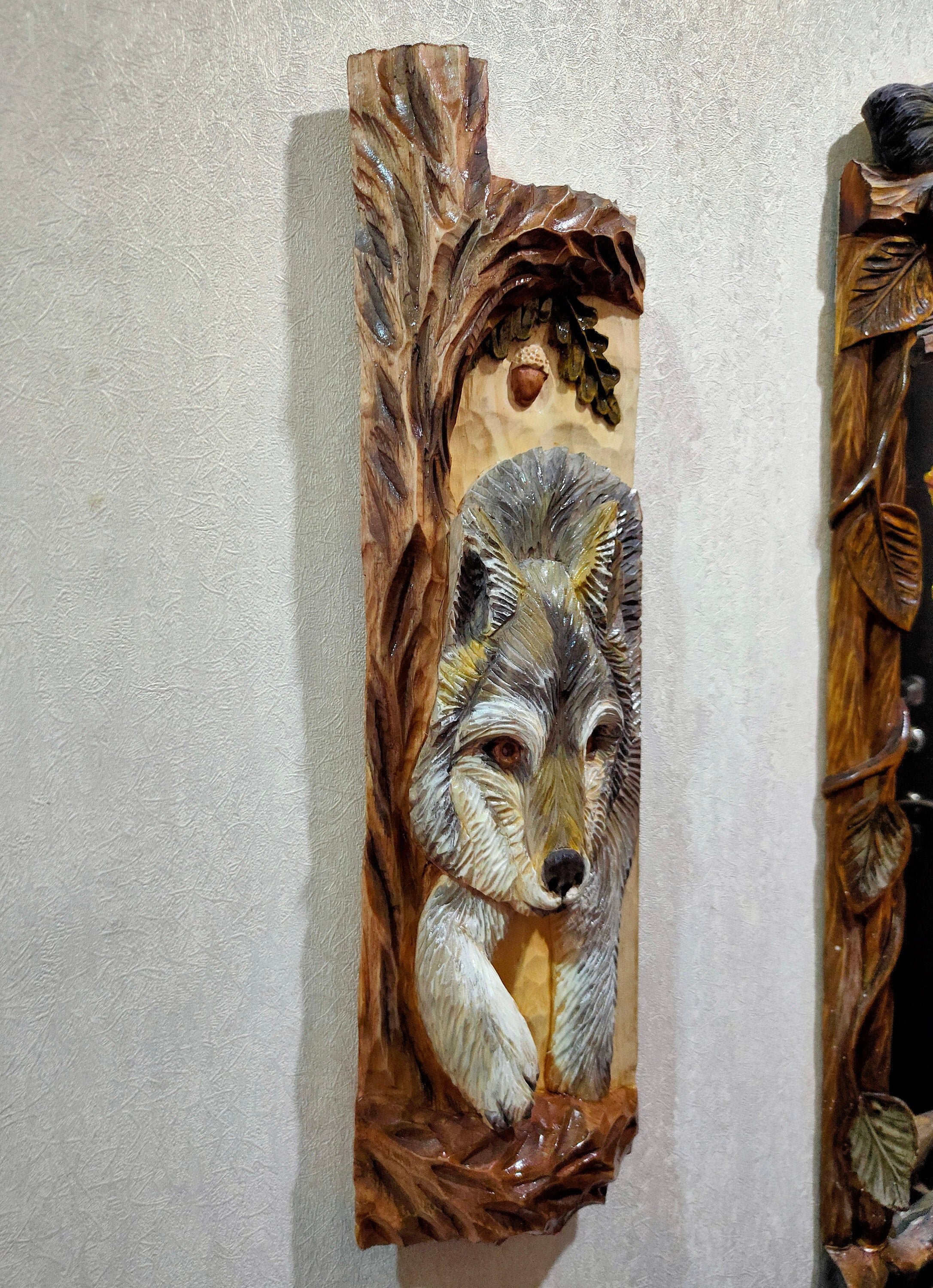 Wood carved wolf Carved wooden wolf Wolf sculpture Wooden wolf | Etsy