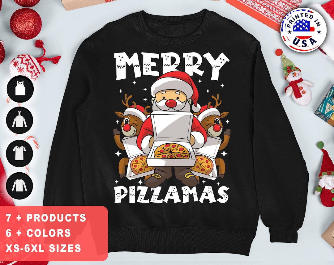 Merry Pizzamas Pizza Ugly Christmas Sweater Pizza Christmas Sweater Men ...