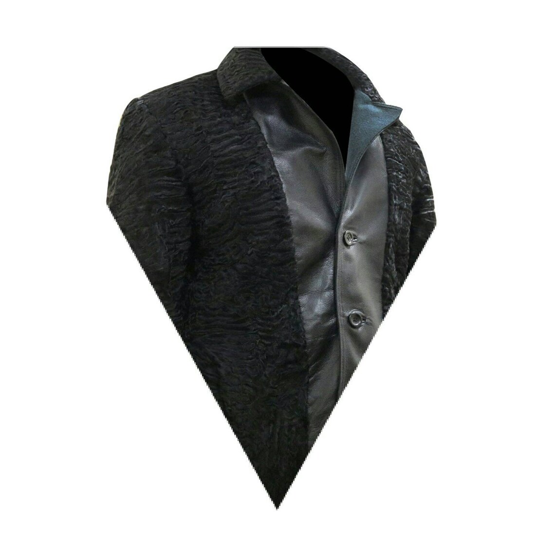 Men's Women's Black Broadtail Persian Lamb Fur Jacket Coat Leather Trim ...
