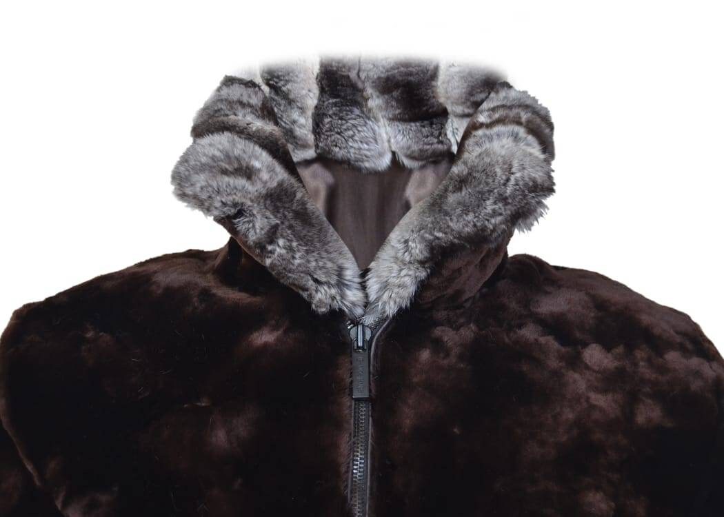 Real Mouton Sheared Beaver Fur Coat Jacket Leather Bands Cuffs All ...