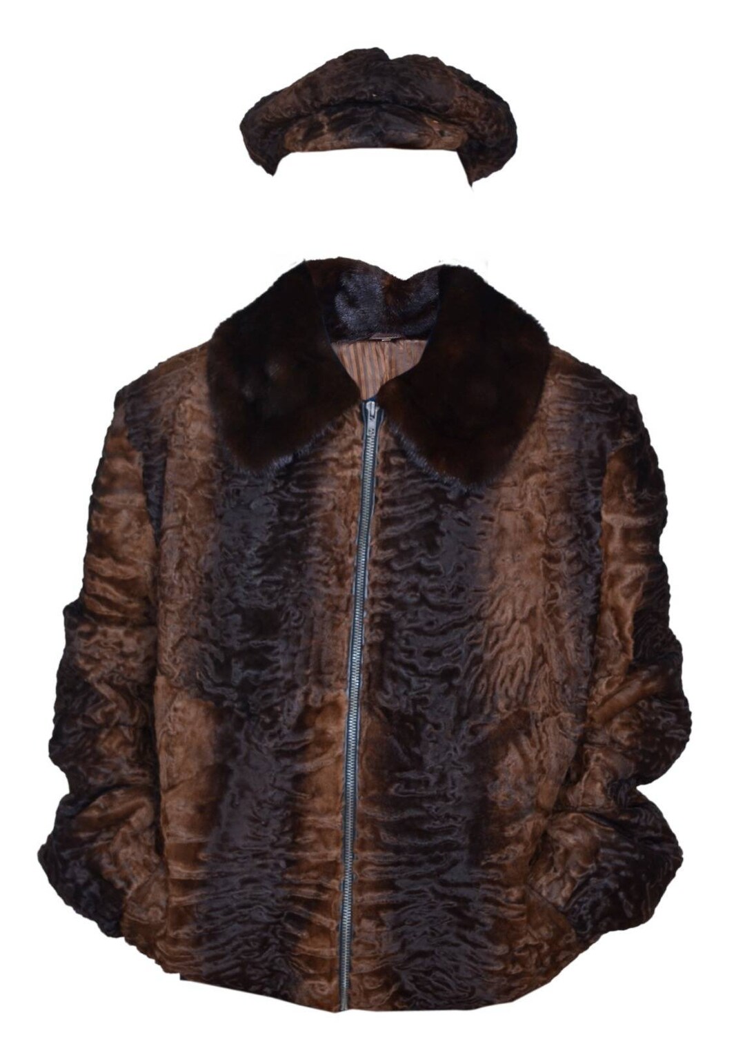 Men's Women's Khatkhati Tow Tone Brown Horn Back Real Persian Lamb Fur ...