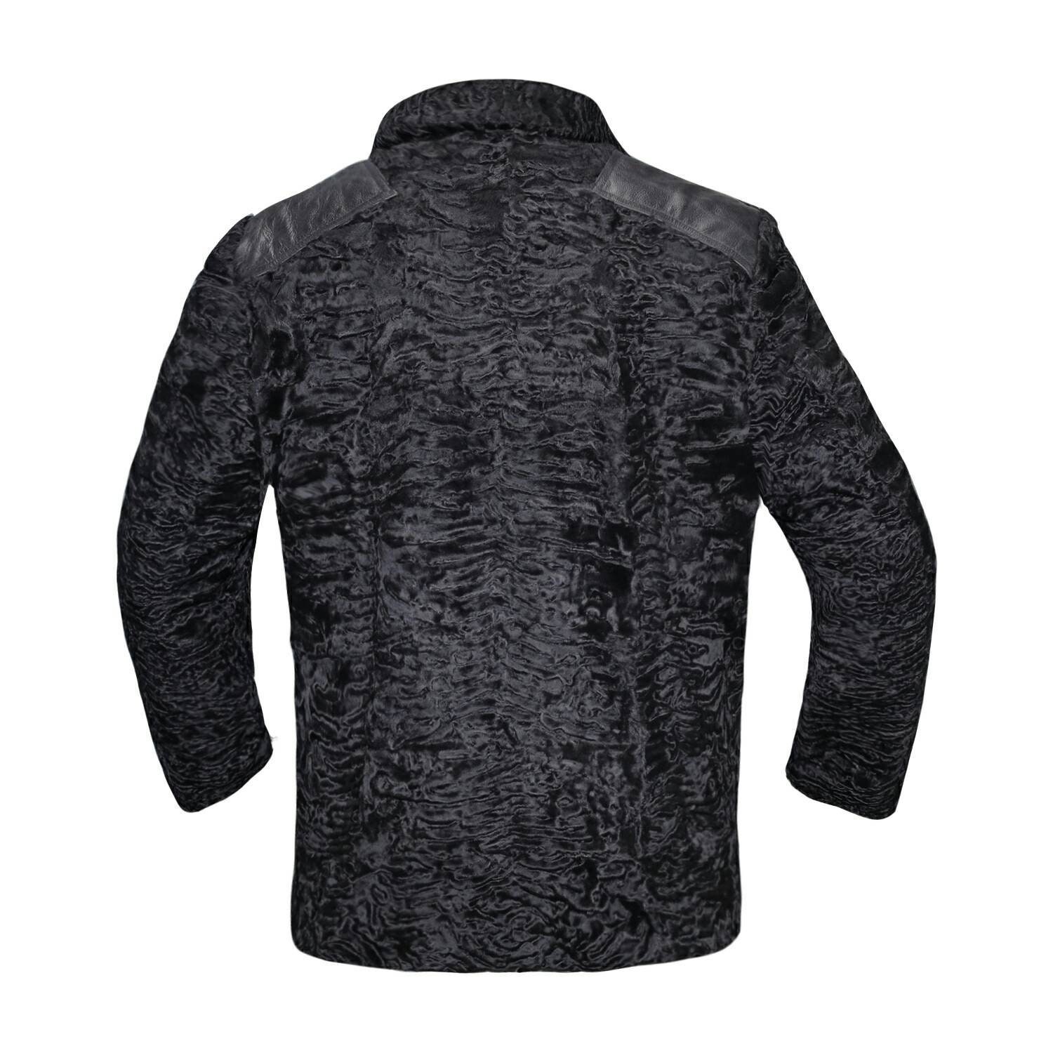 Men's Women's Black Broadtail Persian Lamb Fur Jacket Coat Leather Trim ...
