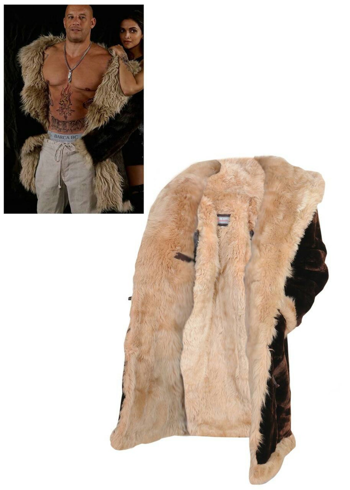 VIN DIESEL Real Sheared Beaver Fur Coat With Alpaca Real Sheep Natural ...