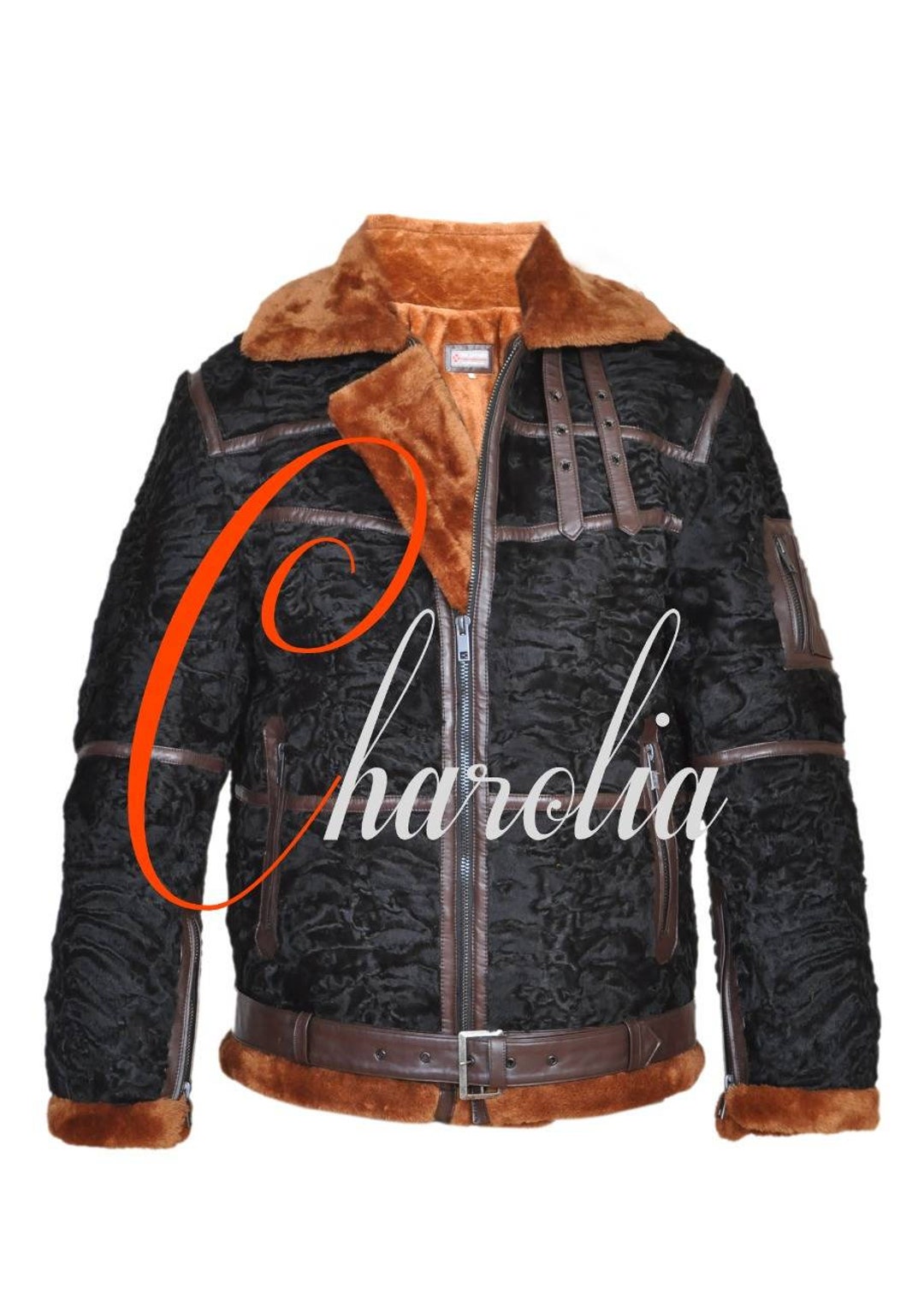 Men's Brown Real Broad Tail Fur Coat With Golden Synthetic Fur Lining ...