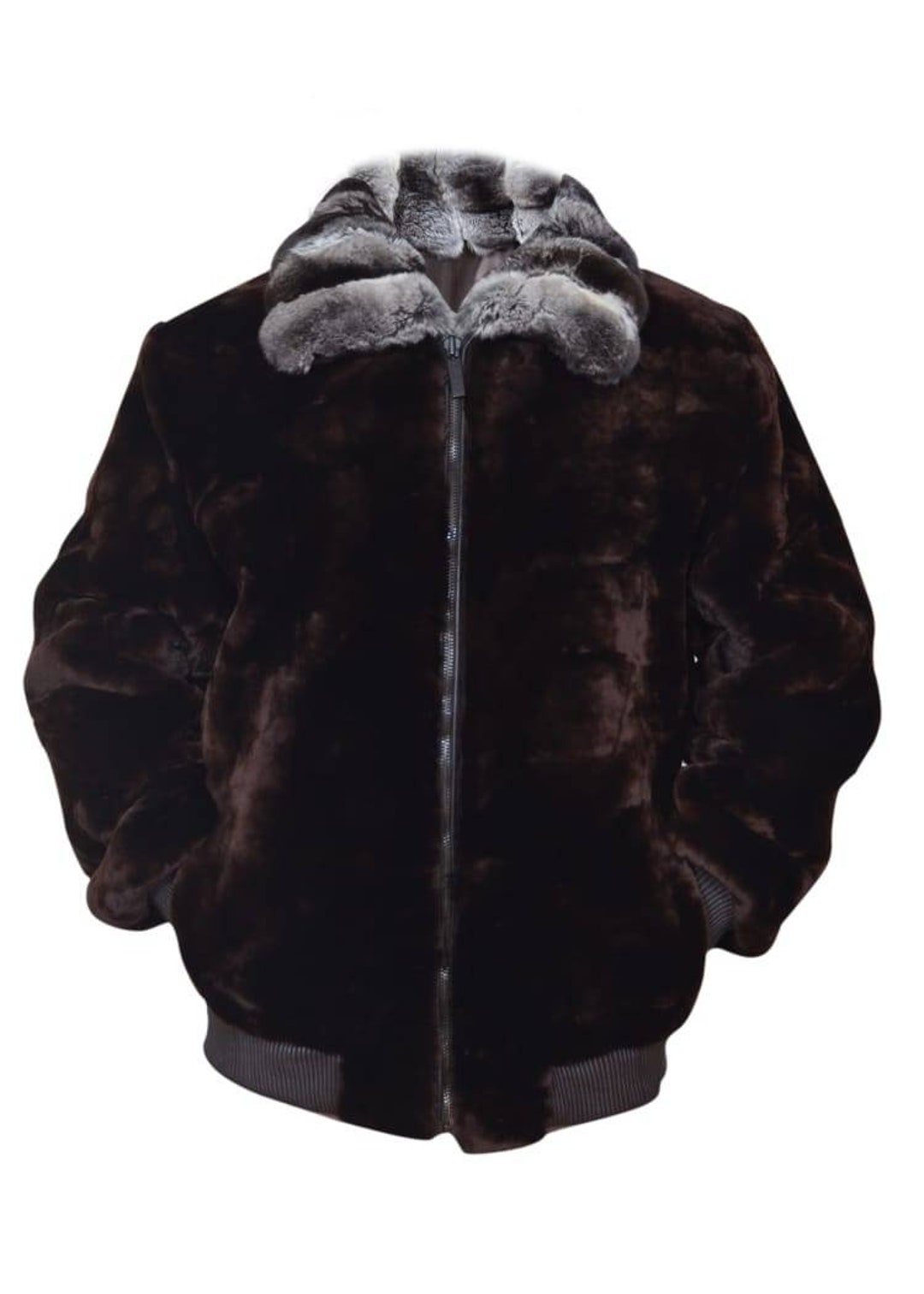 Real Mouton Sheared Beaver Fur Coat Jacket Leather Bands Cuffs All ...