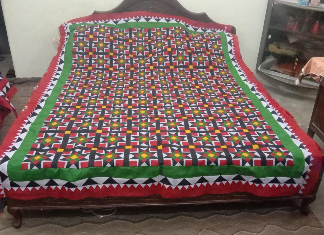 Quilted Quilt Rainbow Multi Colors Handmade Traditional Sindhi Bedsheet ...