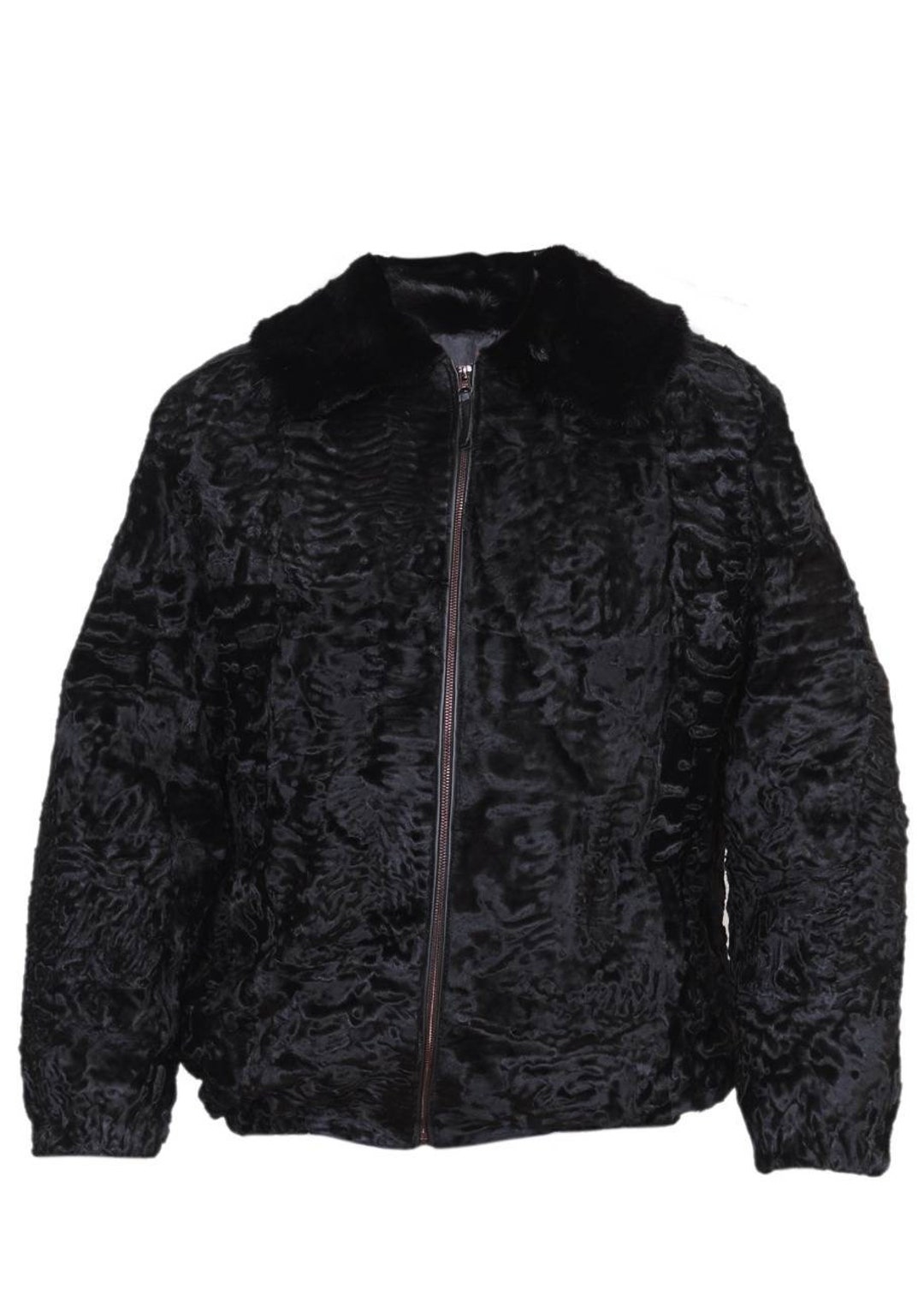 Men's Black Real Broadtail Wavy Fur Classic Fit Coat Astrkhan Swakara ...