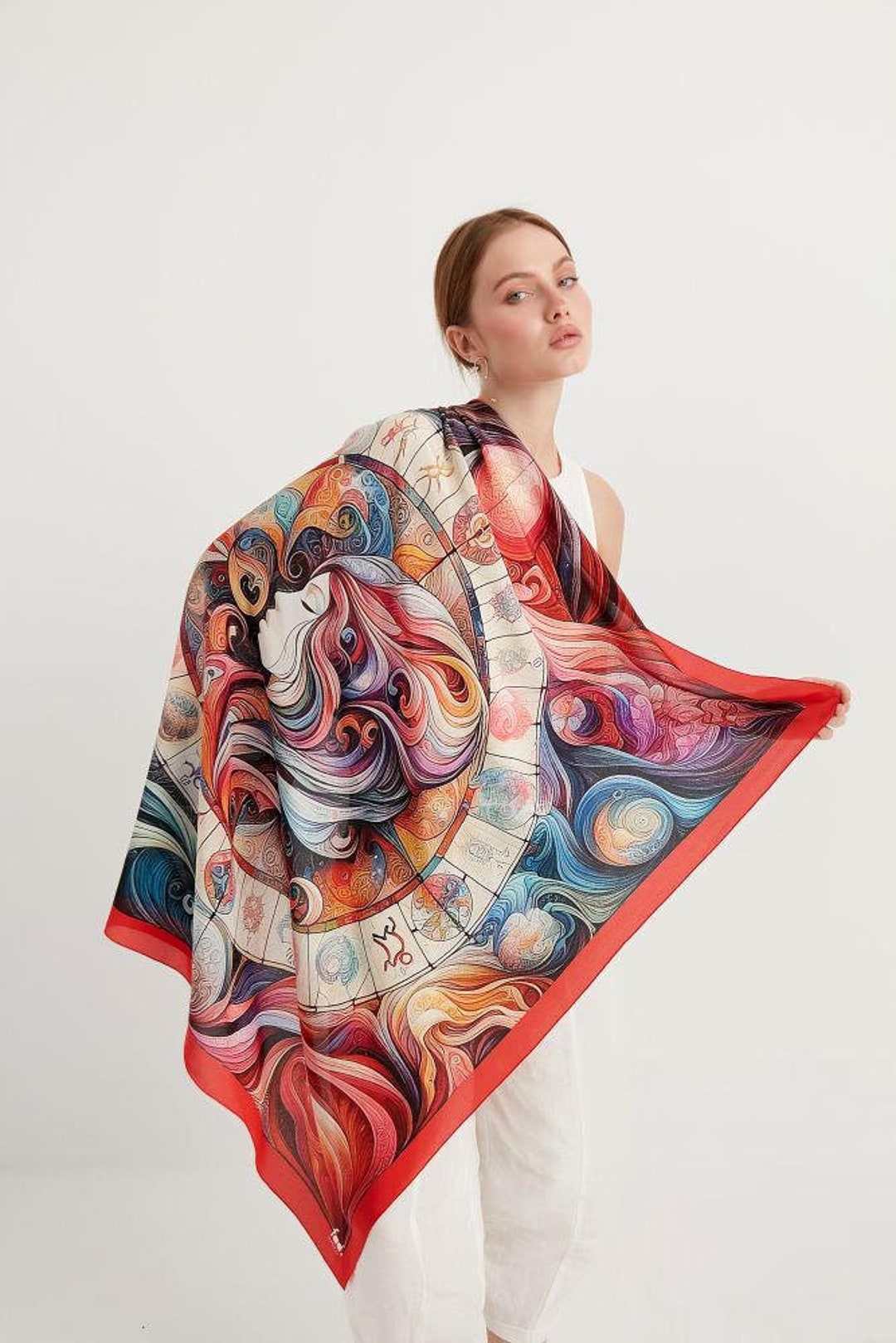 Crepe Silk Shawl ZODIAC, Hand Stitched, MYTHOLOGY Collection, Limited ...