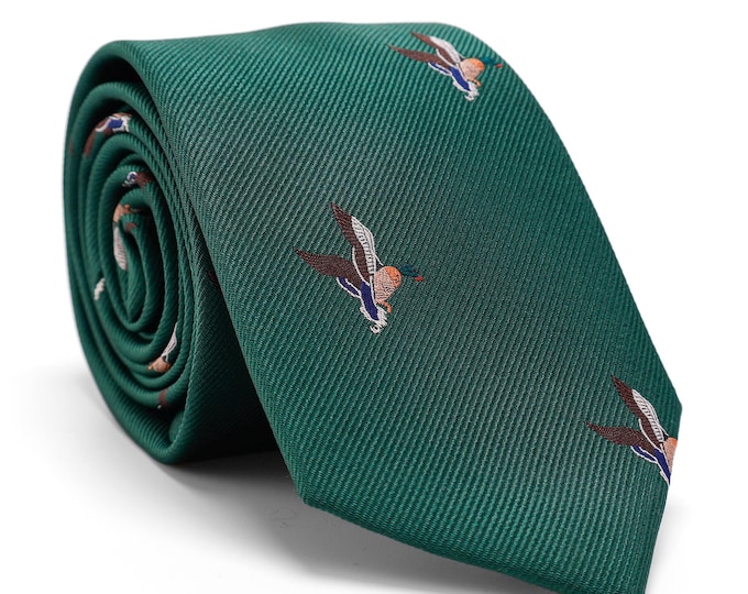 Mens Green Necktie,forest Green Mallard Duck Tie,themed Animal Tie ...