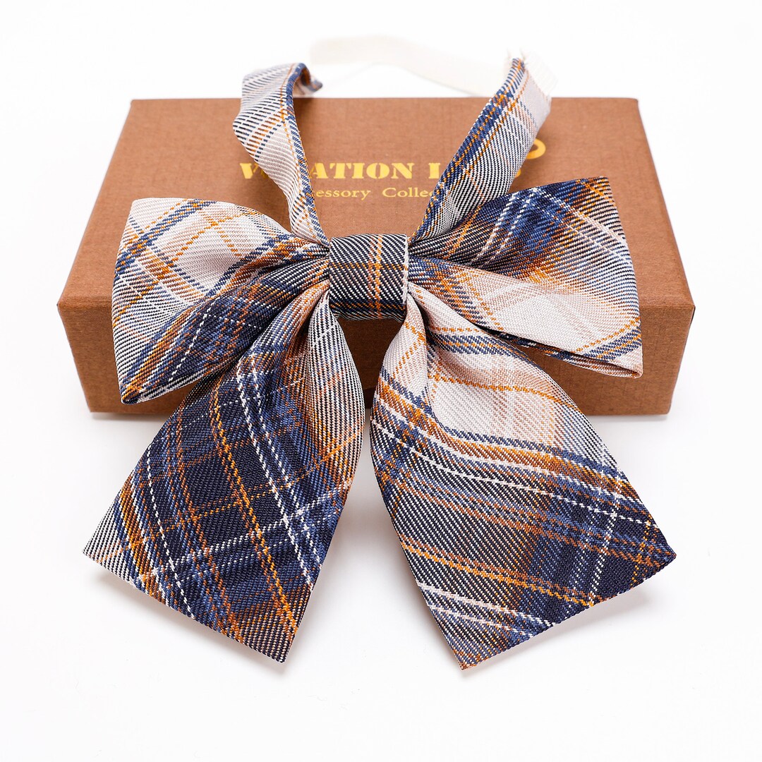 Girls Navy Brown White Plaid Bowtie,school Girls Tie,ready Tie Bow Tie ...