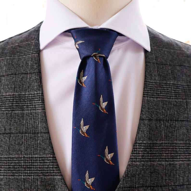 Mallard Duck Tie: Navy Blue Bird Design - Rustic Wedding Groom Tie - Etsy