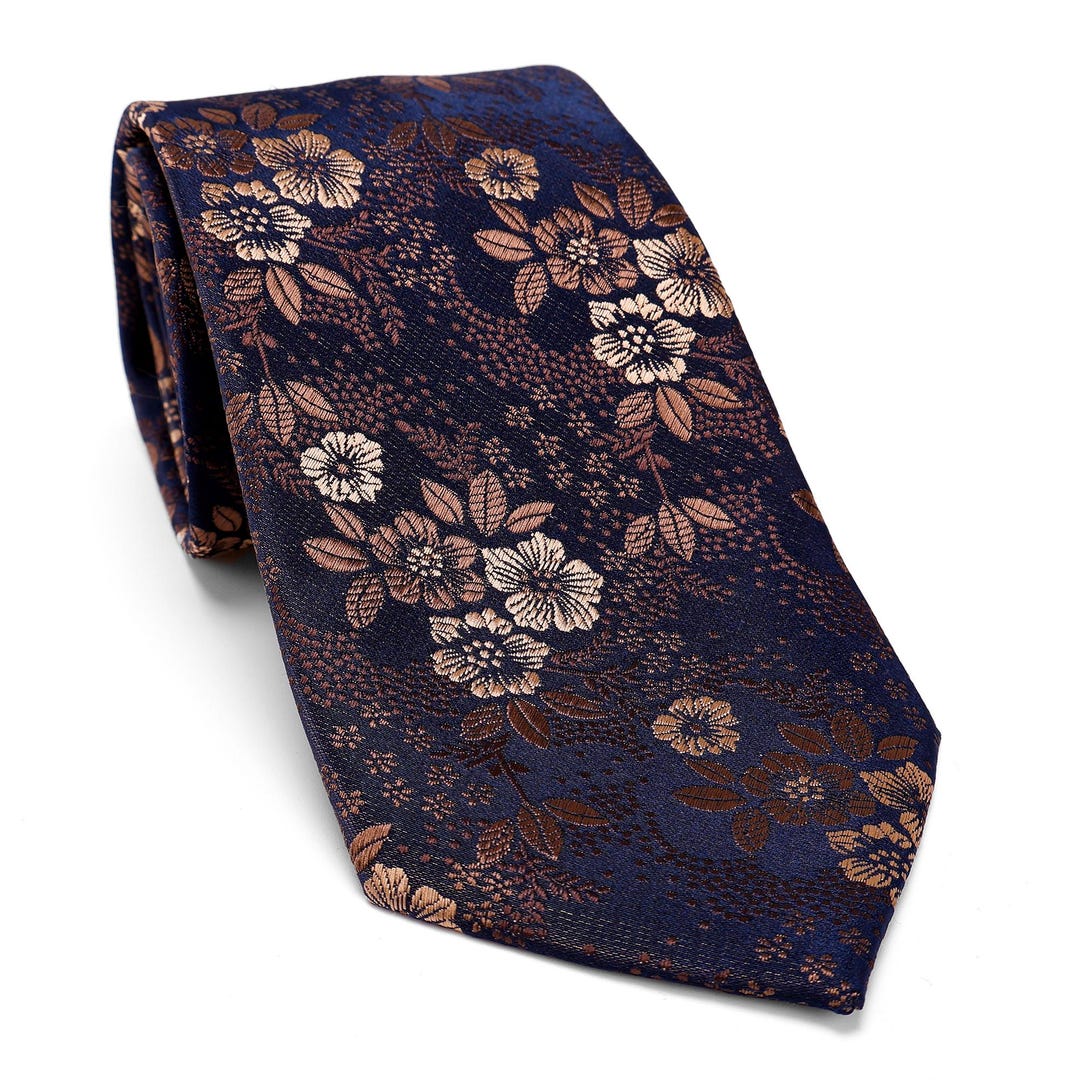 Gray Blue Froral Tie for Men,brown Mens Tie With Golden Flowers,vintage ...