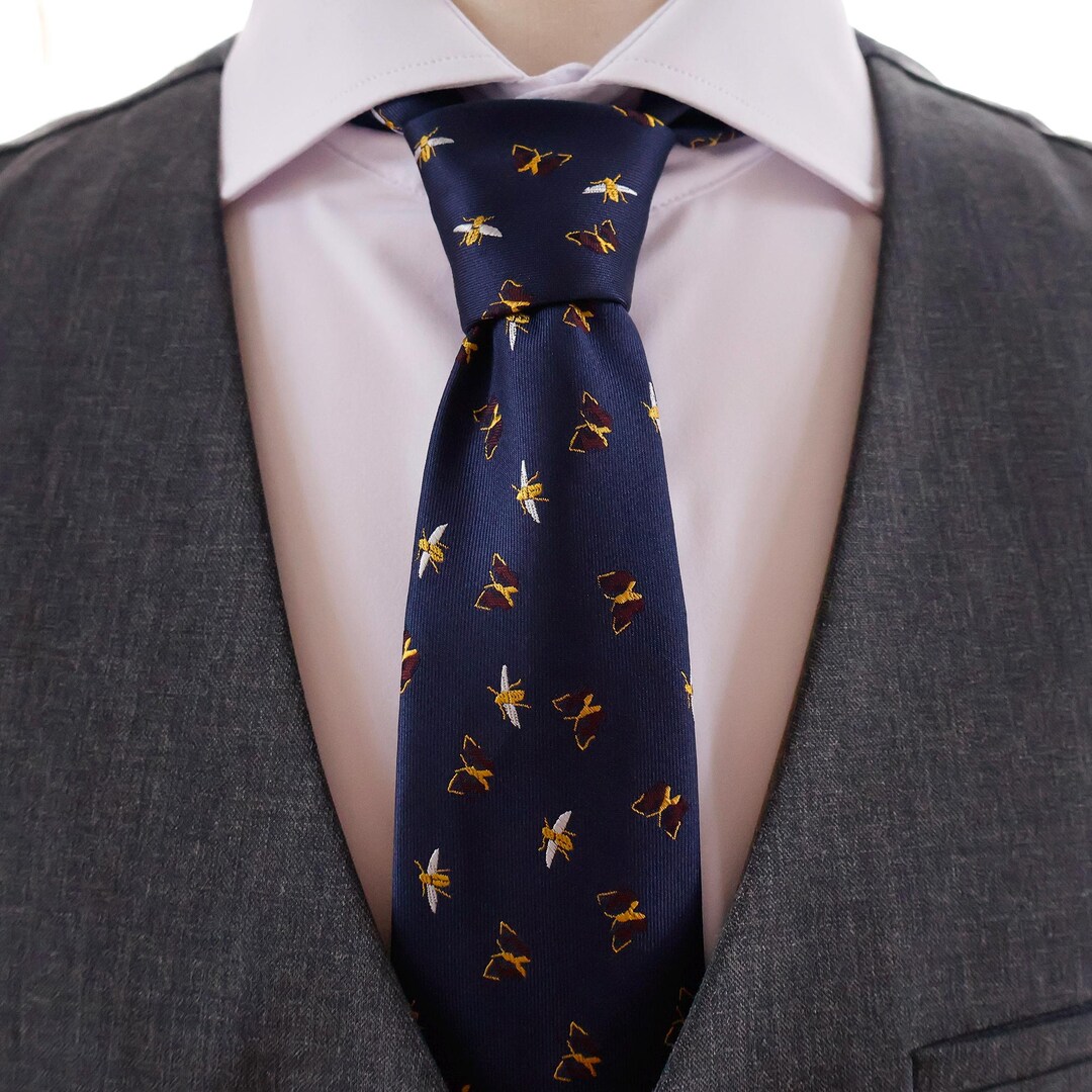 Navy Blue Tie With Bumble Bees and Butterflies Embroideries,insect ...