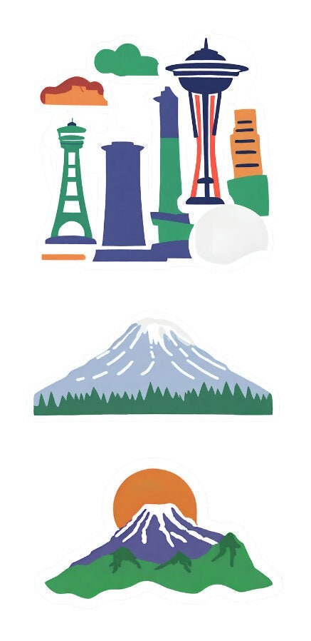 Seattle Sticker Pack Space Needle Mount Rainier Cityscape Travel - Etsy