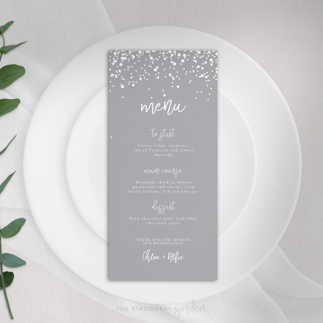 Grey Wedding Menu Cards Confetti Wedding Menus Grey and - Etsy