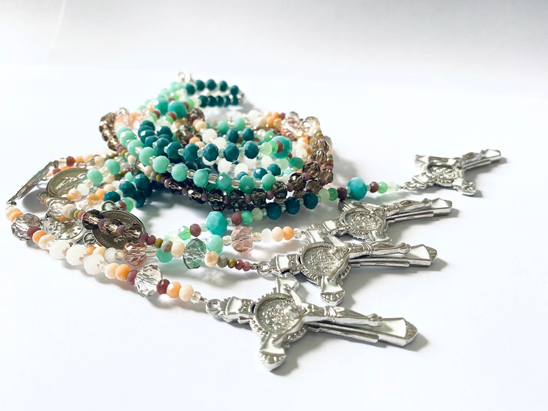 COLORFUL HANDMADE ROSARY various Models Dark Green, Gray, White, Teal ...