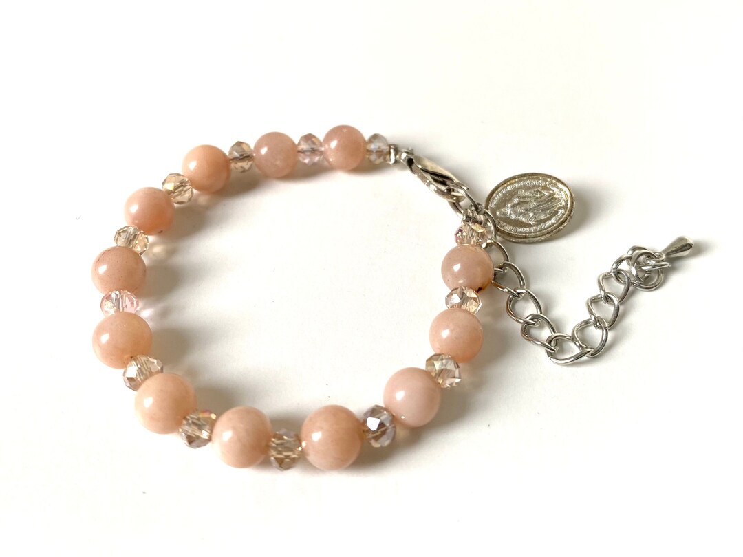 Children's Catholic BRACELET - Madonna MEDAL - Semi-precious Stones ...