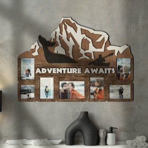 Custom Adventure Awaits Sign Wooden Photo Frame Collage Living Room ...