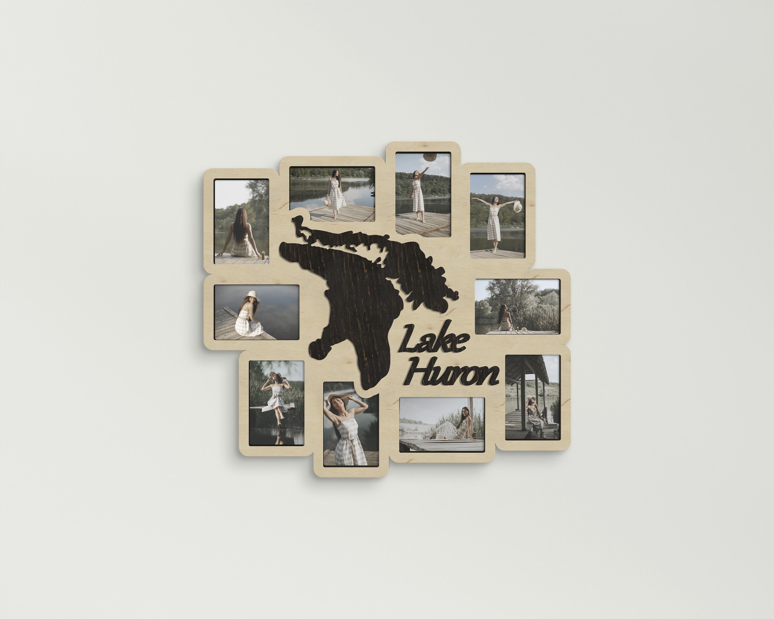 Wooden Lake Picture Frame Collage Custom Lake Map Lake Huron - Etsy