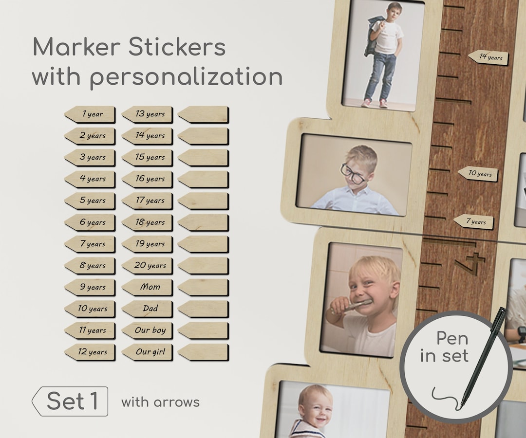 Set of Wooden Stickers for Growth Chart Ruler Personalize Your Growth ...
