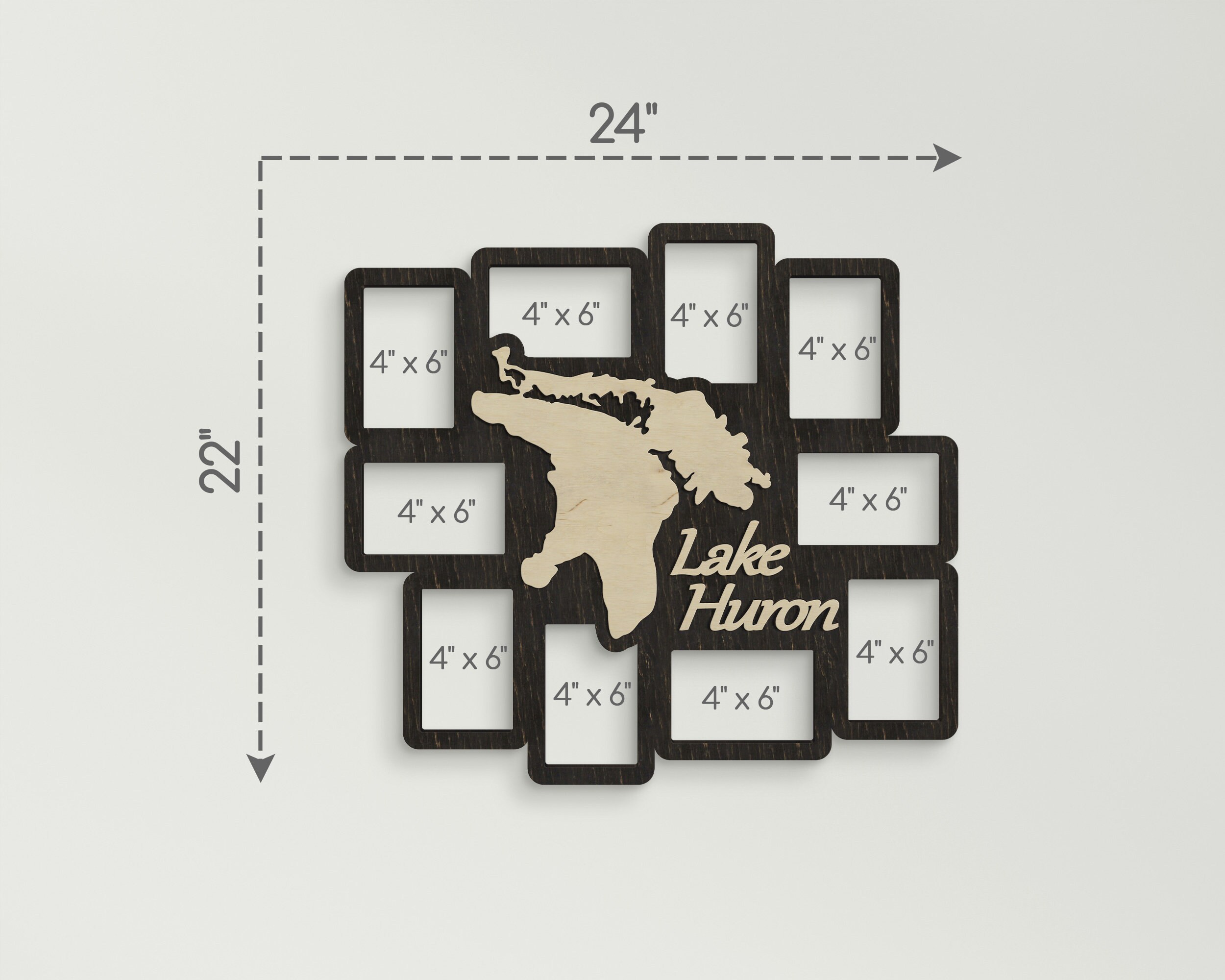 Wooden Lake Picture Frame Collage Custom Lake Map Lake Huron Decor ...