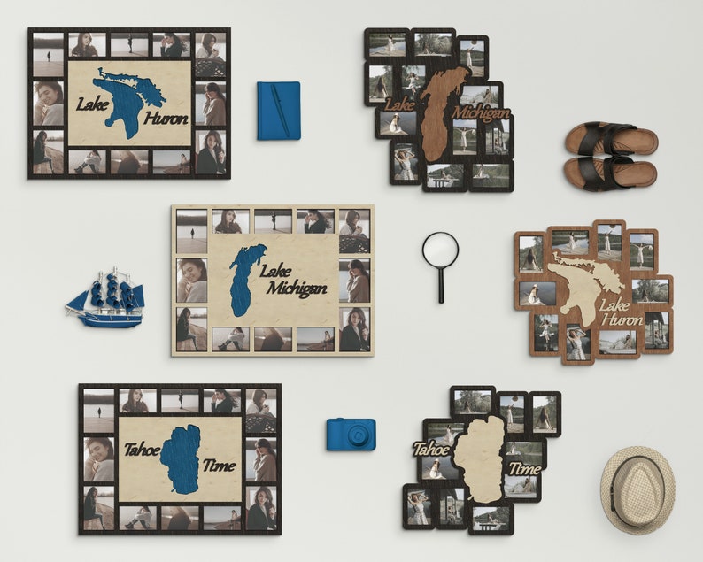 Wooden Lake Picture Frame Collage Custom Lake Map Lake Huron Decor ...