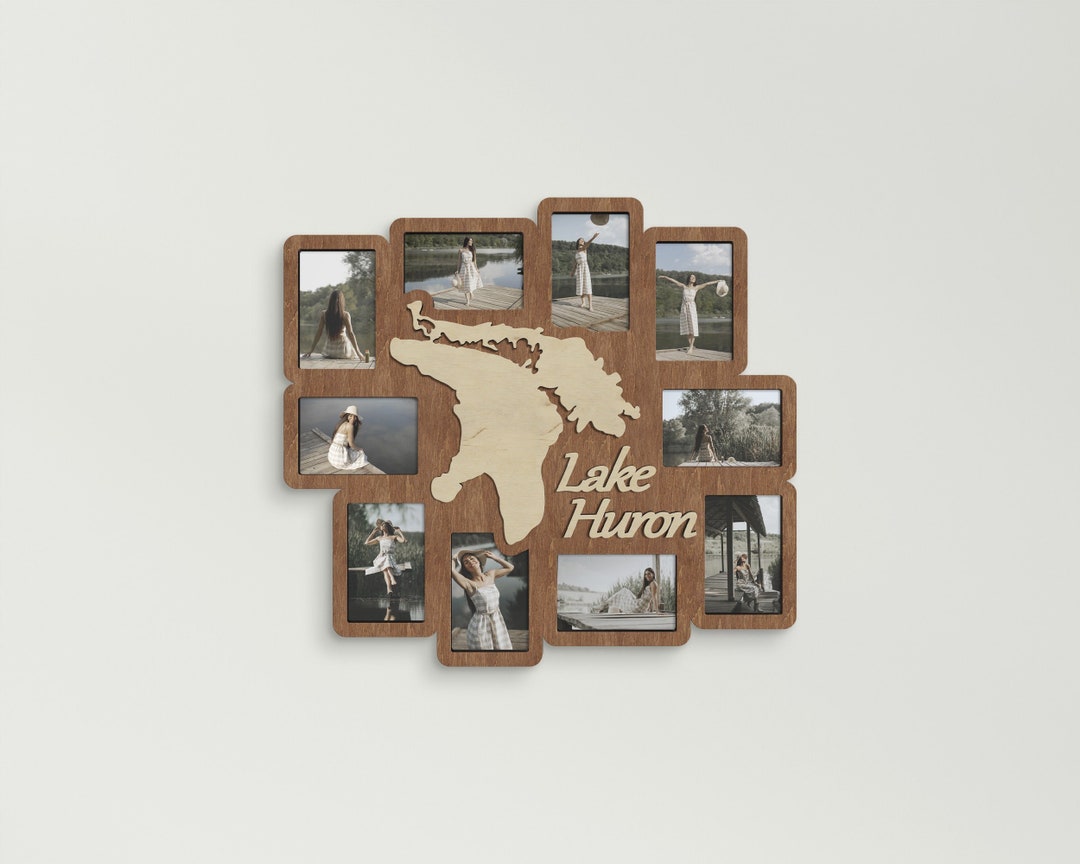 Custom Lake Huron Map Decor for Lake House Engraved Lake Map Multi ...