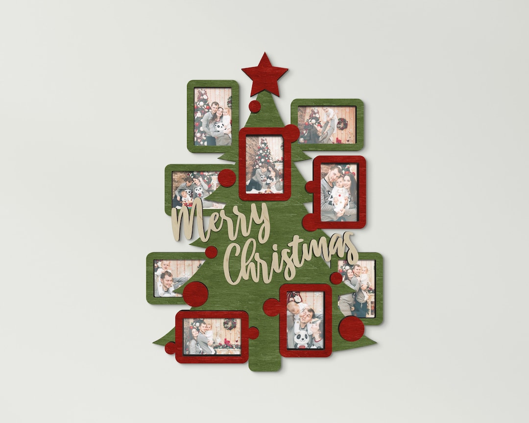 Christmas Tree Photo Frame Collage Wooden Merry Christmas Sign Custom ...