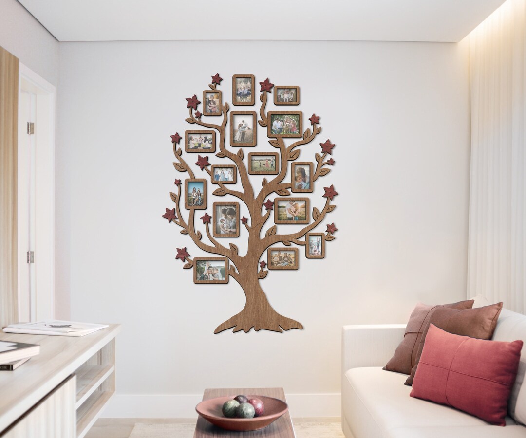 Wooden Family Tree Photo Collage Genealogy Chart Tree of Life Wall ...