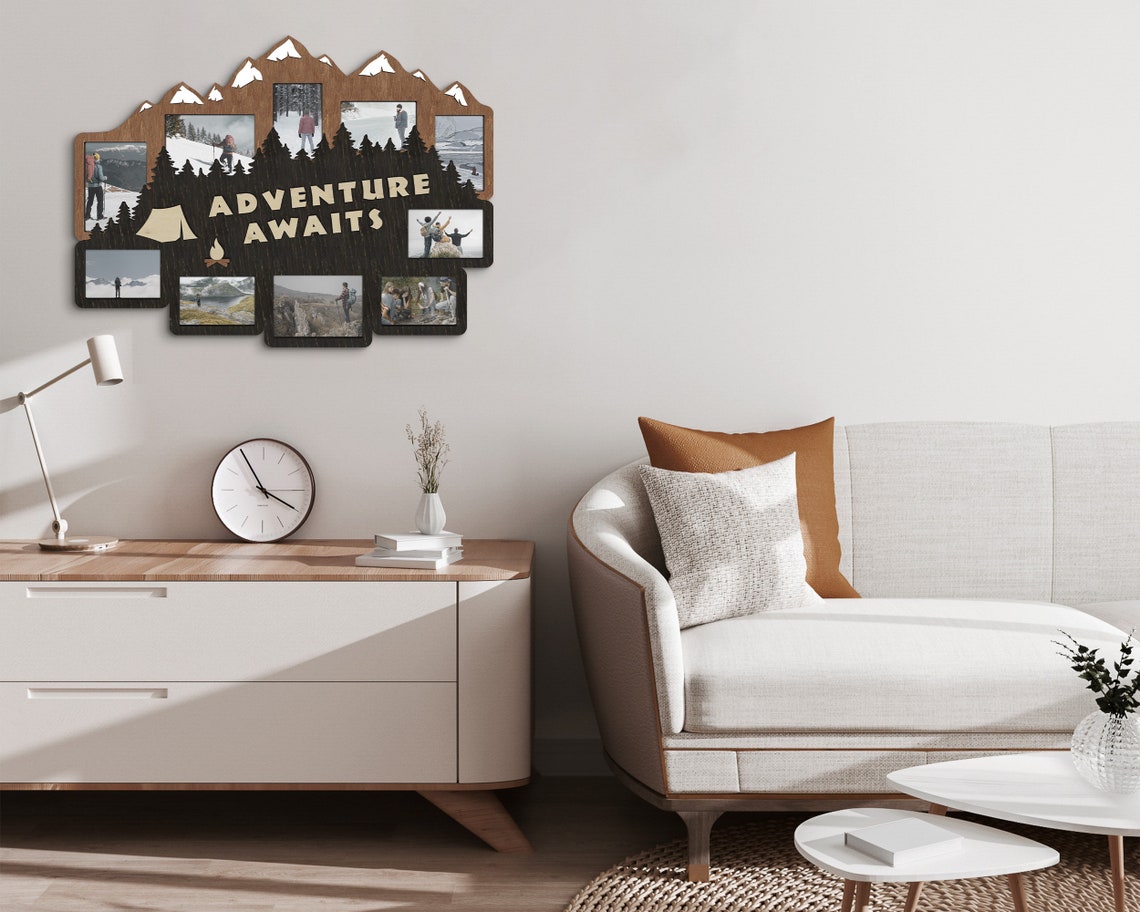 Adventure Awaits Family Photo Collage Wood Camping Signs | Etsy