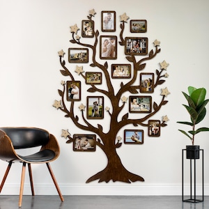 Large Family Tree Picture Frame Collage Wooden Tree Wall Art Star ...