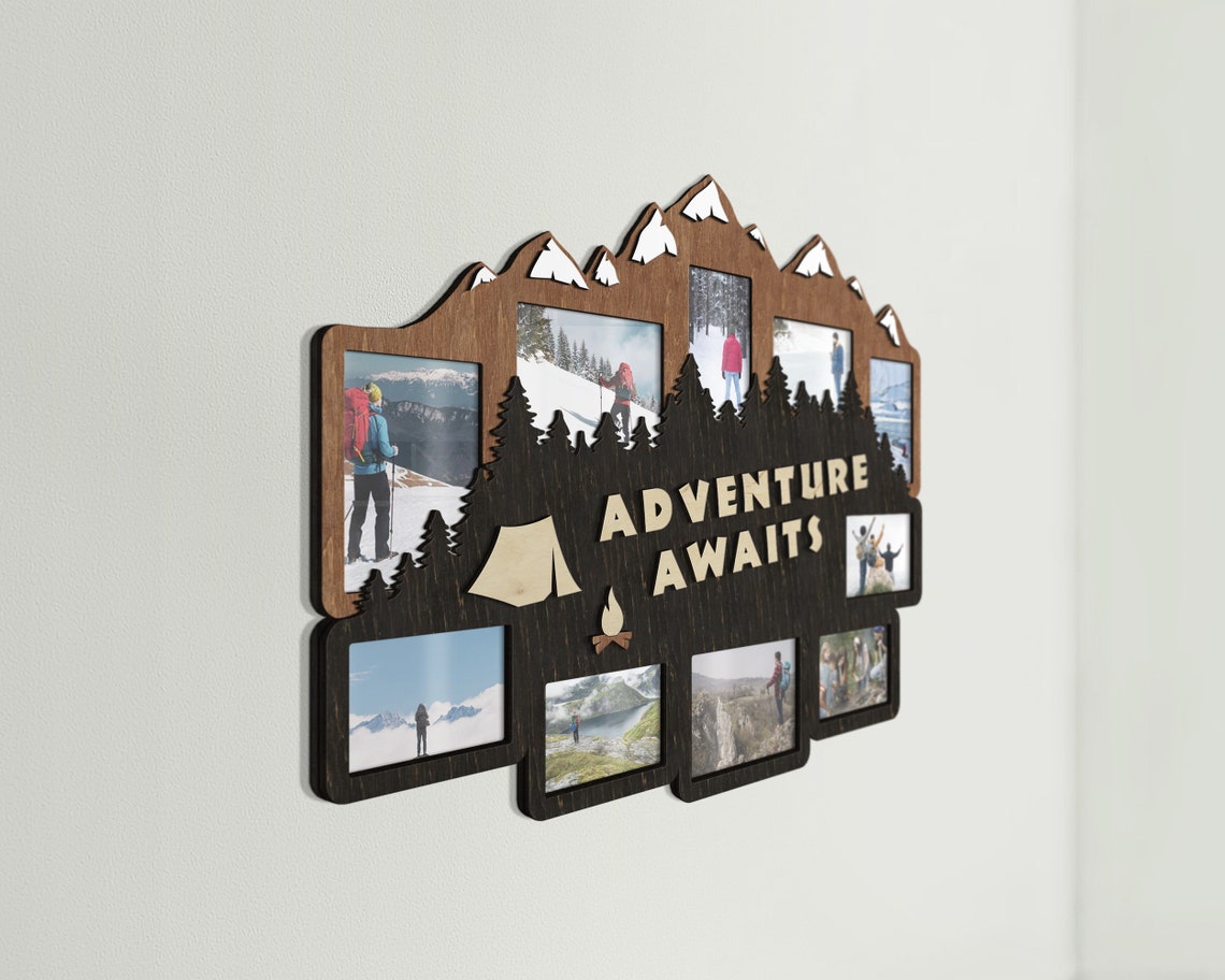 Adventure Awaits Family Photo Collage Wood Camping Signs | Etsy
