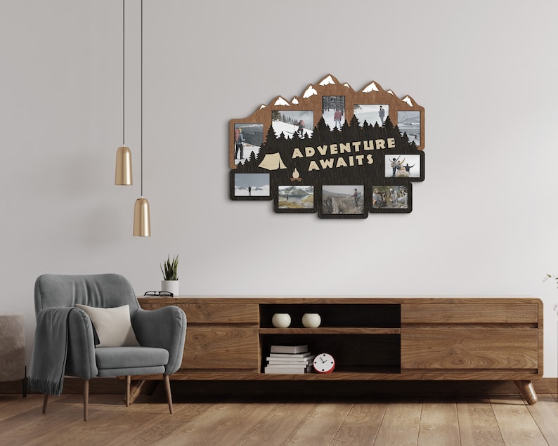 Adventure Awaits Family Photo Collage Wood Camping Signs | Etsy