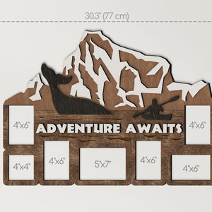 Custom Adventure Awaits Sign Wooden Photo Frame Collage Living Room ...