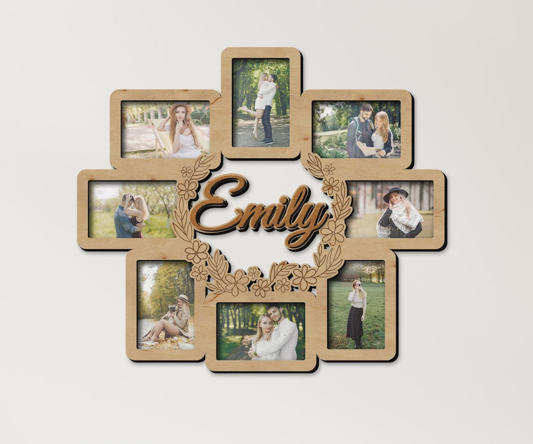 Floral Wreath Wooden Collage Frames Personalized Name Sign Design ...
