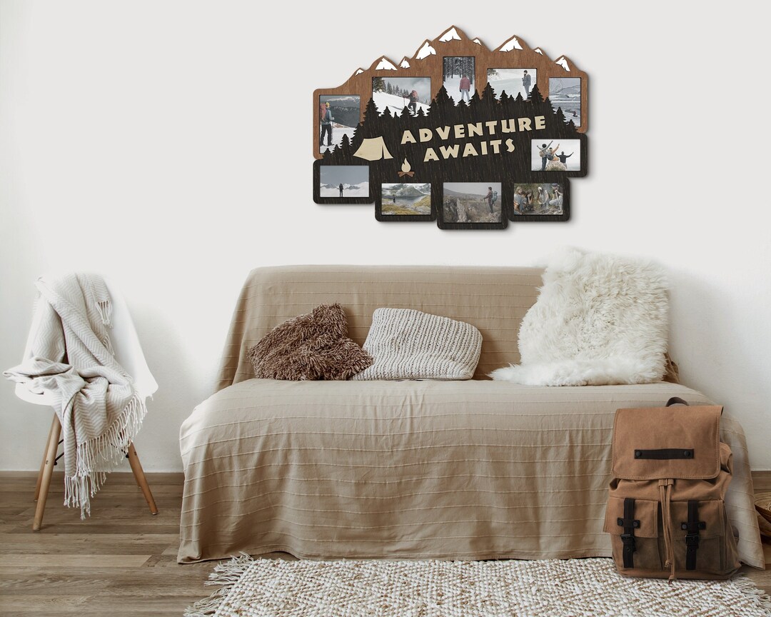 Personalized Mountain Picture Frame Collage Adventure Awaits Sign ...
