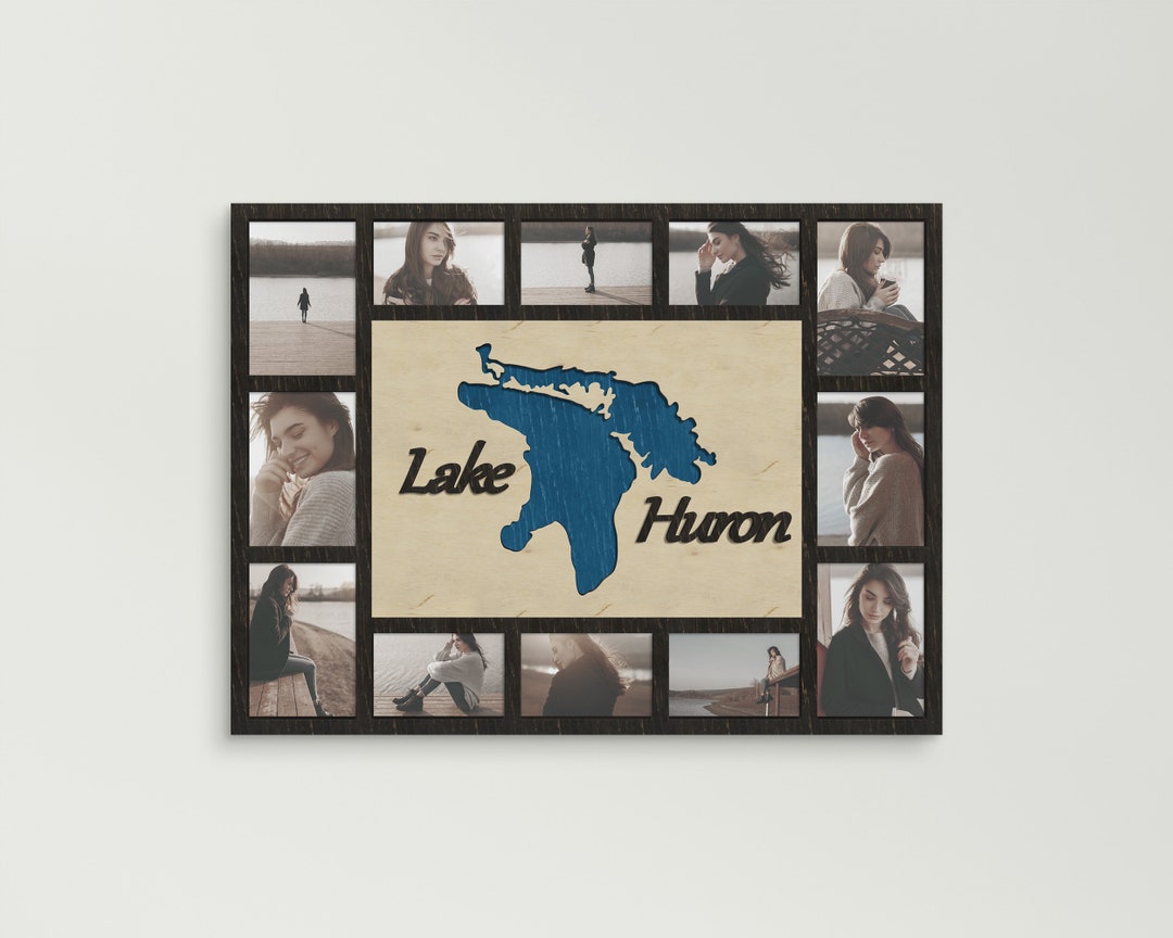 Wooden Custom Lake Map Lake House Decor Great Lakes Picture Frame ...