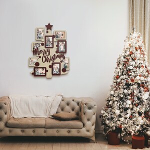 Christmas Tree Photo Frame Collage Wooden Merry Christmas Sign Custom ...