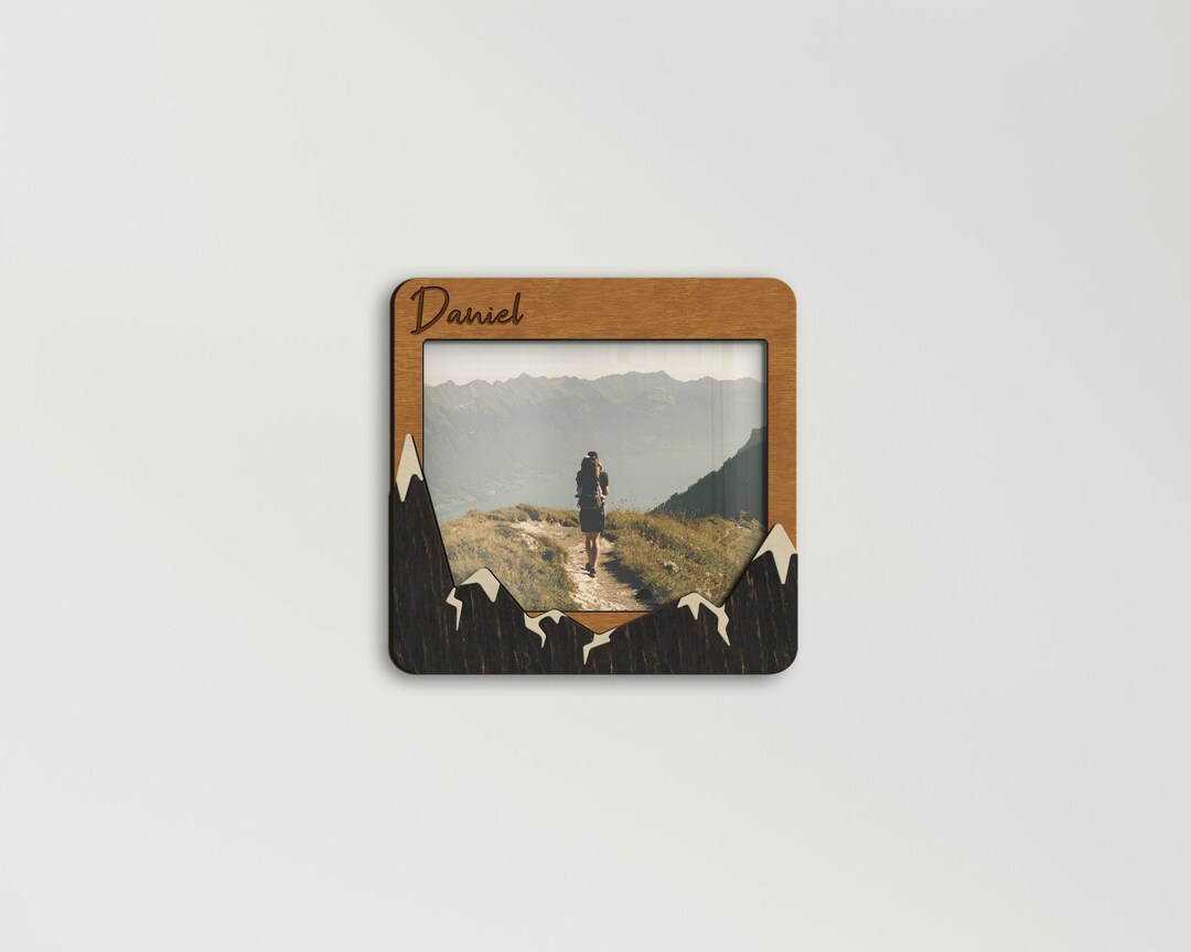 Personalized Mountain Photo Frame Gift for Hiker Custom Color Travel ...